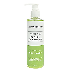 VITAMINS AND SEA BEAUTY, Amino Acid Gel Facial Cleanser, Gentle Purifying Pore Control Face Cleanser Wash with Sea Minerals and Collagen, 8 Fl Oz