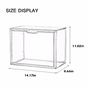 Fox Claw ​​​​​​Clear Acrylic Bookcase, Book Organizer Box, Portable Book Containers with Magnetic Door, Stackable Display Case for Purses Handbags Dolls Toys Shoes(Clear, 14.17" ×10.63"×8.66")