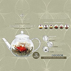 Teabloom Jasmine Flowering Tea – Hand Tied Green Tea Leaves + Jasmine Blossoms Flowering Tea Creations – Blooming Tea Gift Set – 12-Pack, 36 Steeps, Makes 250 Cups