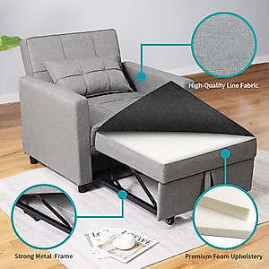 BALUS Comfortable Futon Sofa Bed, 3-in-1 Folding Sleeper Chair Bed, Studio Sectional Sofa Couch, Rv Couch Bed, Light Grey