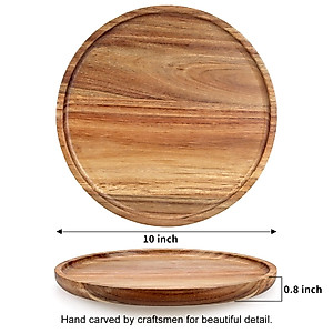 Renawe 3 pcs Acacia Wood Dinner Plates 10 inch Round Charcuterie Board Wooden Charger Plate Dish Decorative Charcuterie Tray Salad Dessert Plate Decor Tray Appetizer Cheese Serving Board
