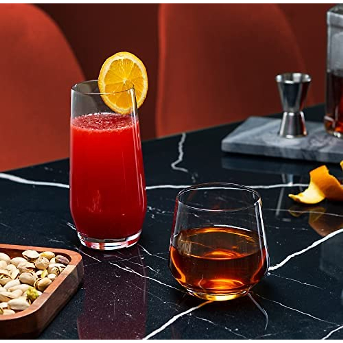 Set of 8 Clear Drinking Glasses Goblets & Chalices Cups - Glass Drinkware for Kitchen & Dinnerware - Glass Cups for Cocktails, Water, Juice, Beer, Stemless Rocks Glasses for Wine and Whiskey Drinks