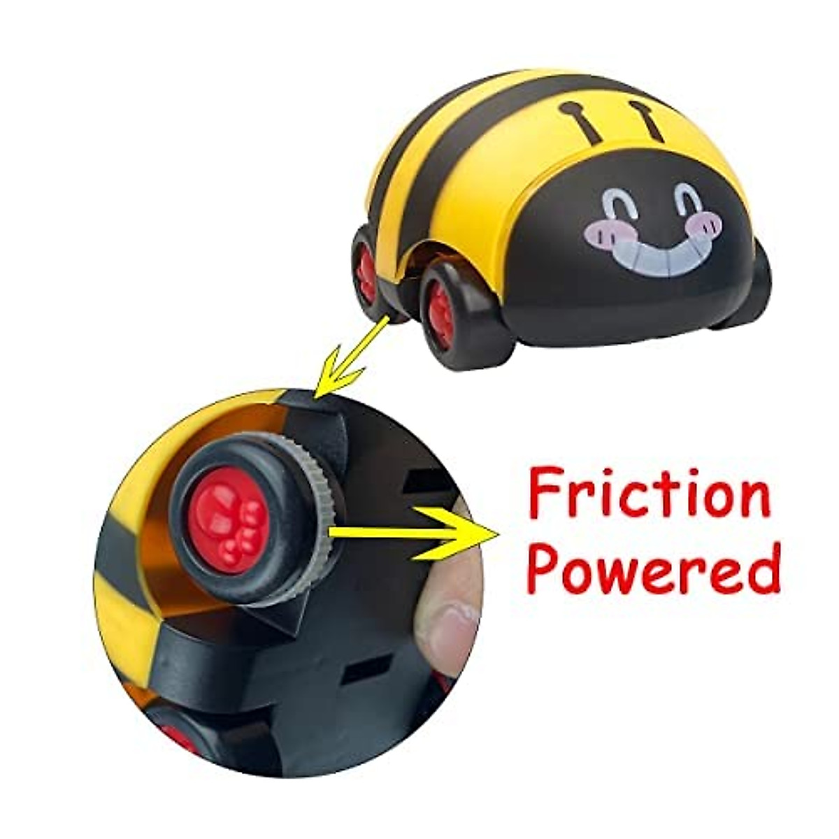 JoFAN 4 Pack Big Ladybird Toy Cars Friction Powered Push Go and Pull Back Cars for Kids Boys Girls Toddlers Easter Basket Stuffers Gifts