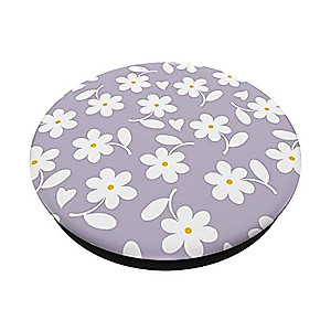 Purple Lilac - White Daisy Flower Floral Heart Leaves PopSockets Swappable PopGrip