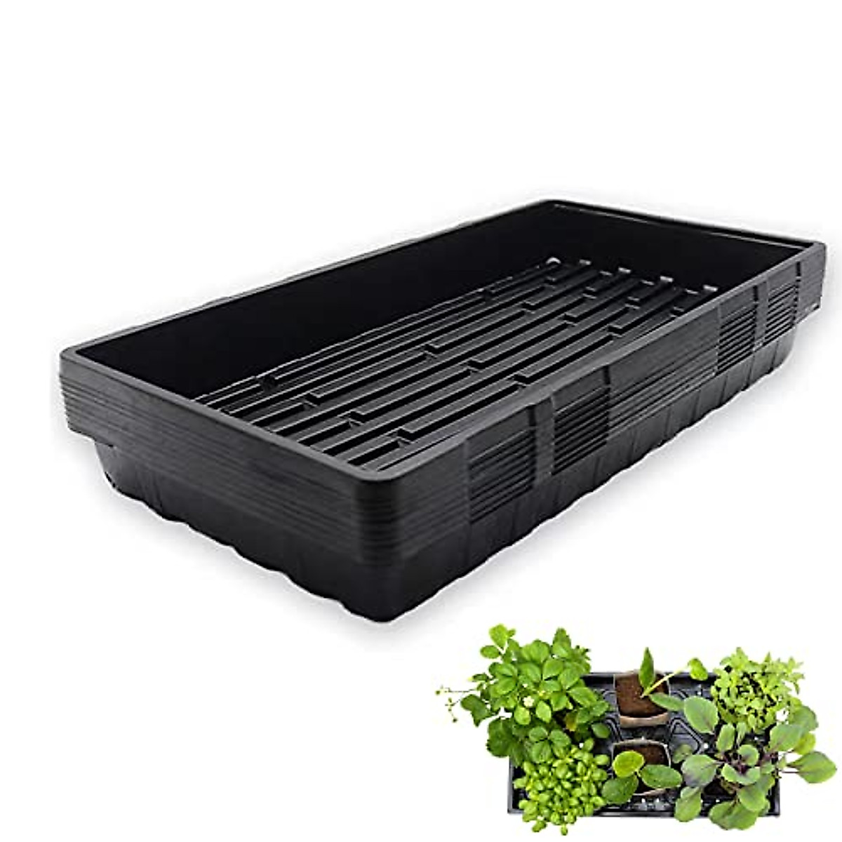 YTKD (10 Pack) 1020 Plant Growing Trays Extra Strength Durable Black Plastic Growing Trays for Seeds Seedlings Cloning Indoor Gardening, Sprouts and Microgreen(Without Drain Holes)