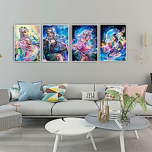 4 Pcs Fairy Diamond Painting Kits 30x40CM Easy Diamond Painting Kits for Beginners DIY Fairy Cross Stitch Kits Angel Diamond Art 5D Round Diamond Art Kits Diamond Dots Flower Elf Picture Art Crafts