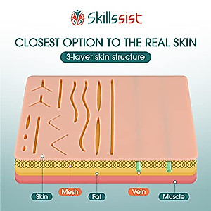 Skillssist Suture Practice Pad & Injection IV Training Pad with 14 Pre-Cut Wounds and 2 Veins, 2-in-1 Training pad for IV Injection Training & Suturing Practice for Medical Students and Doctors