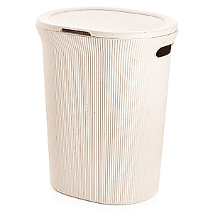 Superio Ribbed Collection - Eco-Friendly Decorative Plastic Laundry Hamper with Lid and Cut-Out Handles, (1 Pack) Basket Organzier for Bedroom Bathroom College Dorm Room 40 Liter