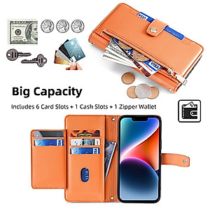 Arseaiy Wallet Case for Samsung Galaxy A04 4G Flip Phone Case with Crossbody Strap Magnetic Handbag Zipper Pocket PU Leather Shockproof with Kickstand Phone Shell Orange