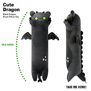 PEACH CAT Long Dragon Cat Plush Pillow Cute Dragon Cat Stuffed Animal for Boys and Girls Black 19.6"