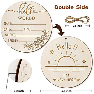 ZIEYOMI Baby Announcement Sign, Wooden Baby Name Sign for Nursery, Hello World Newborn Sign, Birth Announcement Sign for Hospital, Welcome Baby Sign Announcement Board for Photo Prop Baby Shower