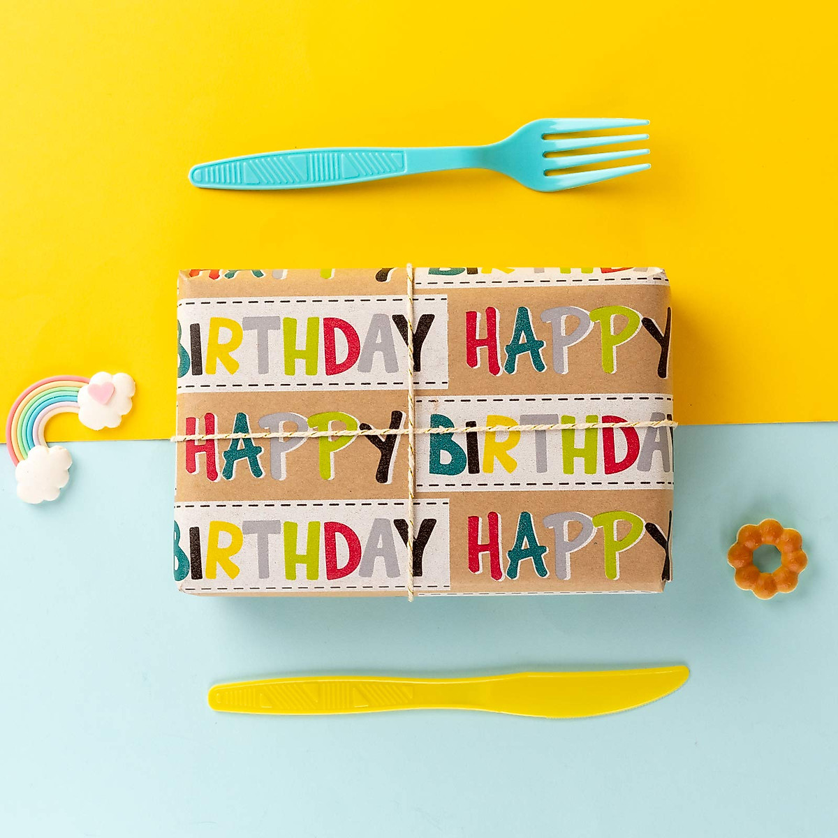 RUSPEPA Wrapping Paper Kraft Paper - Colorful Birthday Wrap Design - 4 Rolls - 30 inches x 10 feet per Roll