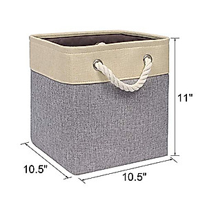 Univivi Fabric Storage Cube Bins with Handles 11 inch Collapsible Canvas Storage Basket for Organizing Shelves Closet Nursery Home (4 Pack,Gray, 10.5" x 10.5" x 11" )