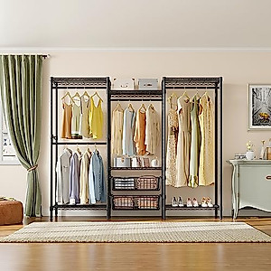 VIPEK V10i Medium Garment Rack Heavy Duty Clothes Rack, Free Standing Coat Rack for Hanging Clothes Wardrobe Metal Clothing Rack with 2 Slid Storage Baskets, 68.9" L x 15.7" W x 76.4" H, Black