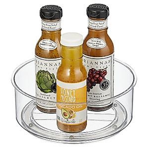 mDesign 9" Plastic Lazy Susan Spinner for Kitchen Cabinet, Cupboard, Fridge, or Drawer Organizing - Rotating Circle Spice Organizer Turntable for Food, Condiment, Medicine - Lumiere Collection - Clear