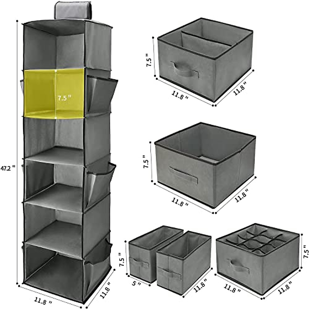 6-Shelves Hanging Closet Organizer, Hanging Closet Storage with 5 Different Drawers 6 Special Pockets for Home Bedroom, RV, Baby Nursery, Dorm Room Closet Organization