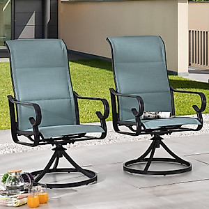 PatioFestival Patio Dining Chairs Textilene Outdoor High Back Swivel Rocker Chair Set with All Weather Frame (Blue-Green, Set of 2)