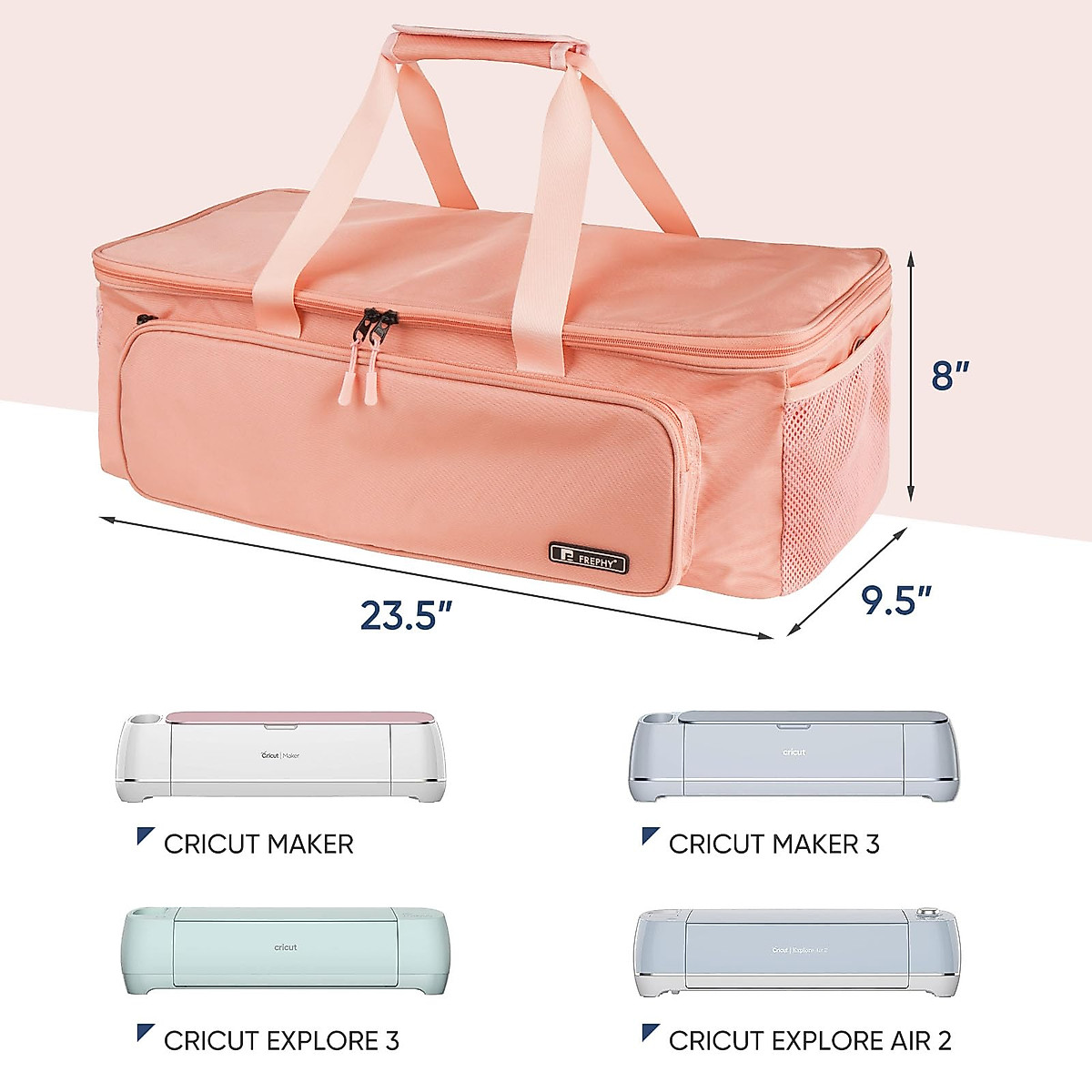 Frephy Carrying Case Bag for Cricut Maker - Large Storage Tote with Support Panels, SBS Zipper, and Shoulder Strap - Ideal for Crafting Supplies (Pink)