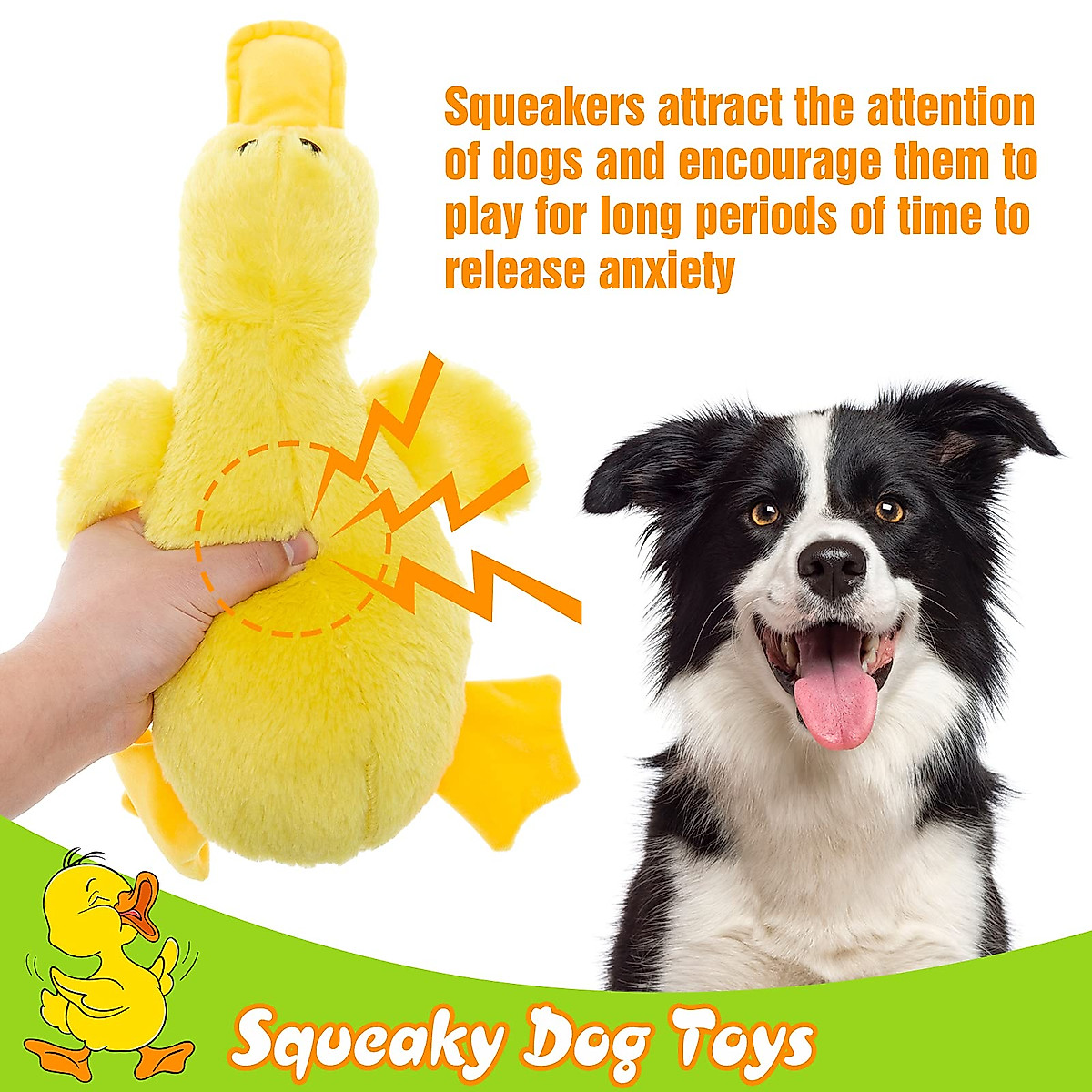 EXPAWLORER Plush Squeaky Duck Dog Toy - 14" Large Stuffed Soft Cute Duck, Best Birthday Gift Interactive Filled Chew Toys for Small Medium Large Dogs Puppy Biting Training Teething, Yellow