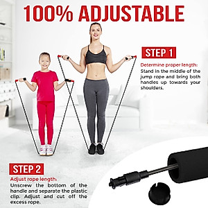 Fitness Factor Jump Rope With Adjustable Length, Tangle-Free Skipping Rope for Gym Workout,Crossfit, Fitness Exercise, WOD, Boxing, MMA, Endurance Training Include Carrying Pouch (Red)