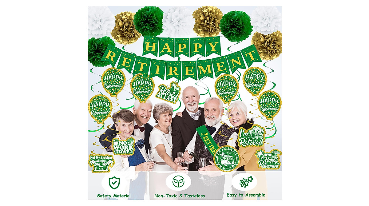 Retirement Party Decorations Green Gold Beach | Happy Retirement Banner