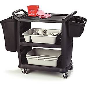 Carlisle FoodService Products Plastic Bussing Cart, 300 lb Capacity, 36.25" x 18"x 38", Black, Small