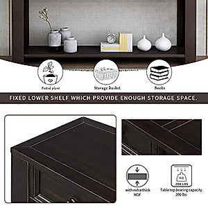 P PURLOVE 64 Inch Wood Console Table Long Console Sofa Entryway Table with Drawer and Bottom Shlef