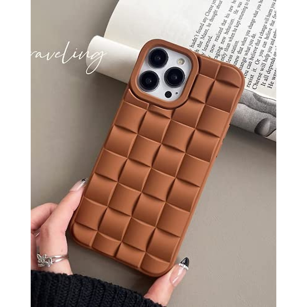 Ginkgonut Compatible with iPhone 13 Pro Case for Women/Girls, Cute 3D Laid Desgin Soft Silicone Shockproof Raised Bumper Corners Case for iPhone 13 Pro（Brown）