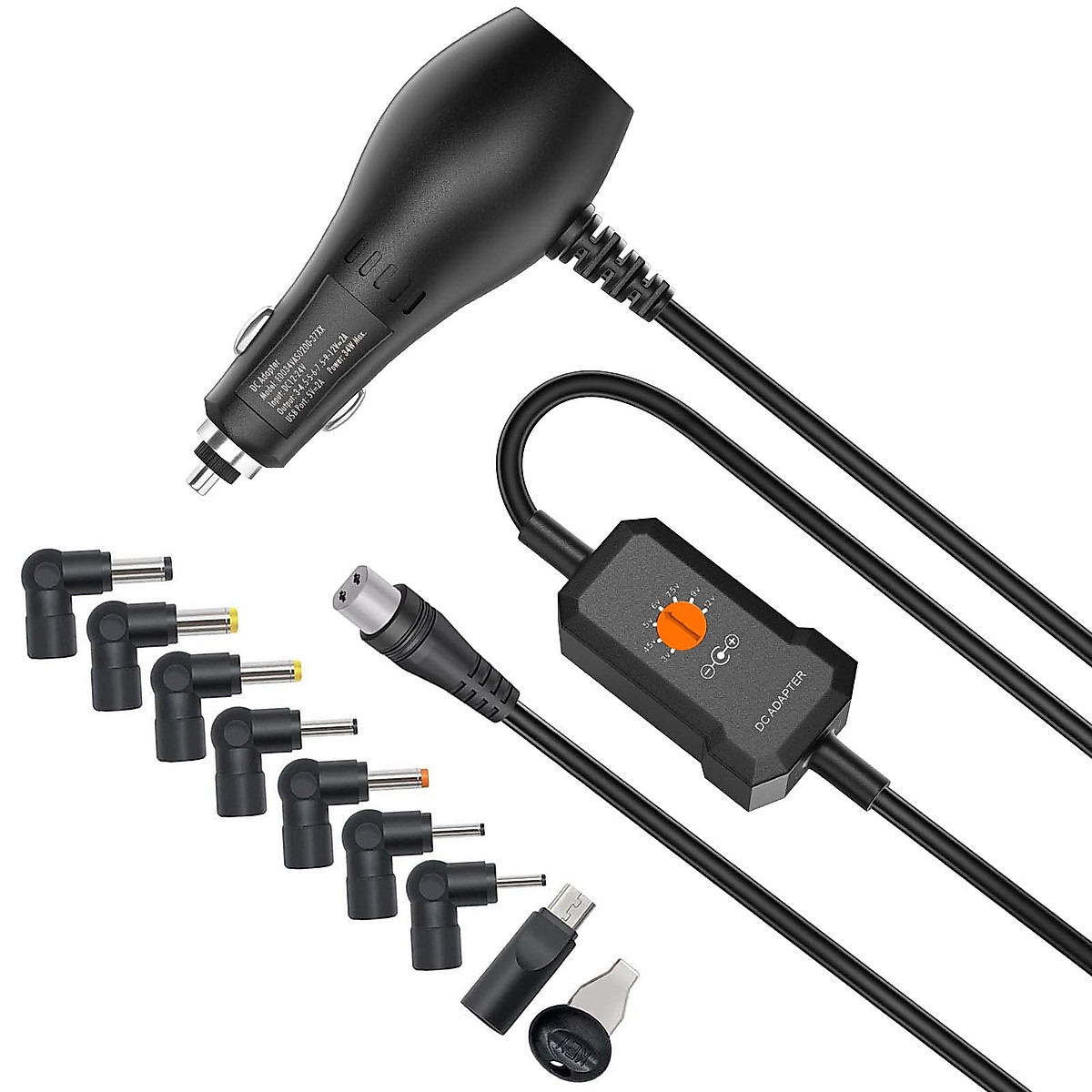 Powseed DC Car Charger Universal Power Adapter w/USB Port for Dash cam Breast Pump Speaker Smart Phone Tablet & Micro USB Device, Output 3V 4.5V 5V 6V 7.5V 9V 12V Multi-Voltage Car Adapter