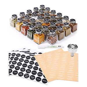 Unique Design Spice Jars with 372 Labels, 29-Pack 4.5 oz Personalized Cubic Clear Glass Spice Jars with Shakers, Lids, Empty Square Reusable Kitchen Spice Storage Containers
