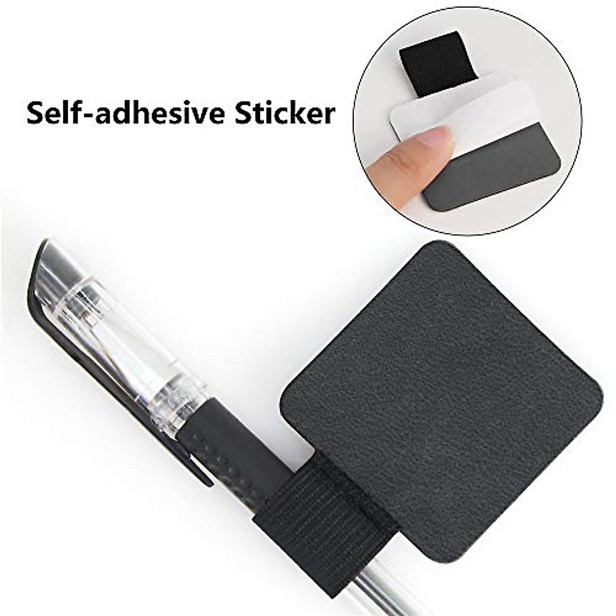 SLSON 12 Pack Notebook Pen Loop Holder Self-Adhesive Pen Holder Pencil Holders Elastic Loop Designed for Notebooks Journals Calendars (Black)