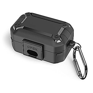 WOFRO Case for Sennheiser Momentum True Wireless 3 Earbuds with Secure Lock Clip Hard Shell Protective Cover Military Armor Series Full-Body Shockproof with Carabiner (Black)