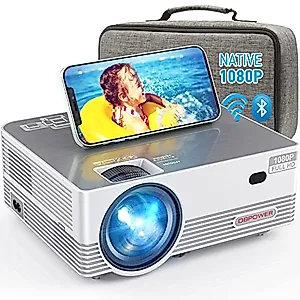 Native 1080P WiFi Bluetooth Projector, DBPOWER 9500L Full HD Outdoor Movie Projector Support iOS/Android Sync Screen&Zoom, Home Theater Video Projector Compatible w/PC/DVD/TV/Carrying Case Included