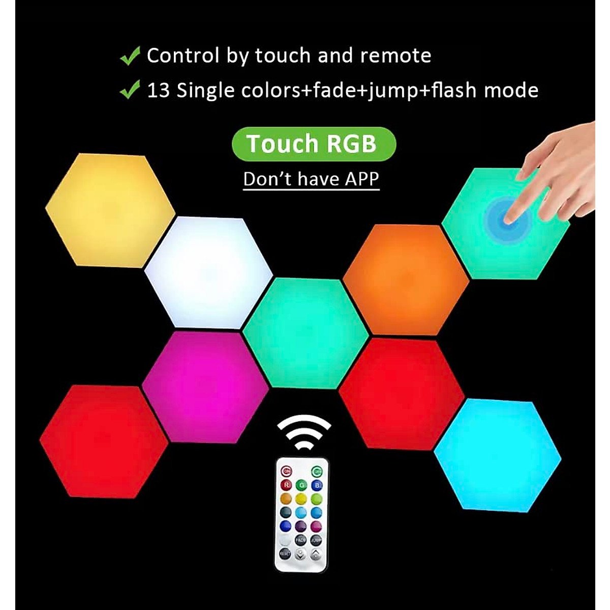 Hexoglow Hexagon LED Lights - Premium Set of Hexagon Wall Lights “6 PCS“ Remote Control and Touch Sensitivity, RGB Lighting, Aesthetic Room Decor, Perfect for Gaming Room and Living Room