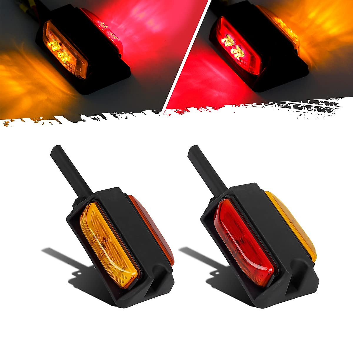 Partsam 2x 4 LED Clearance Trailer Fender Lights Amber Front Red Back 4 Diodes RH/LH