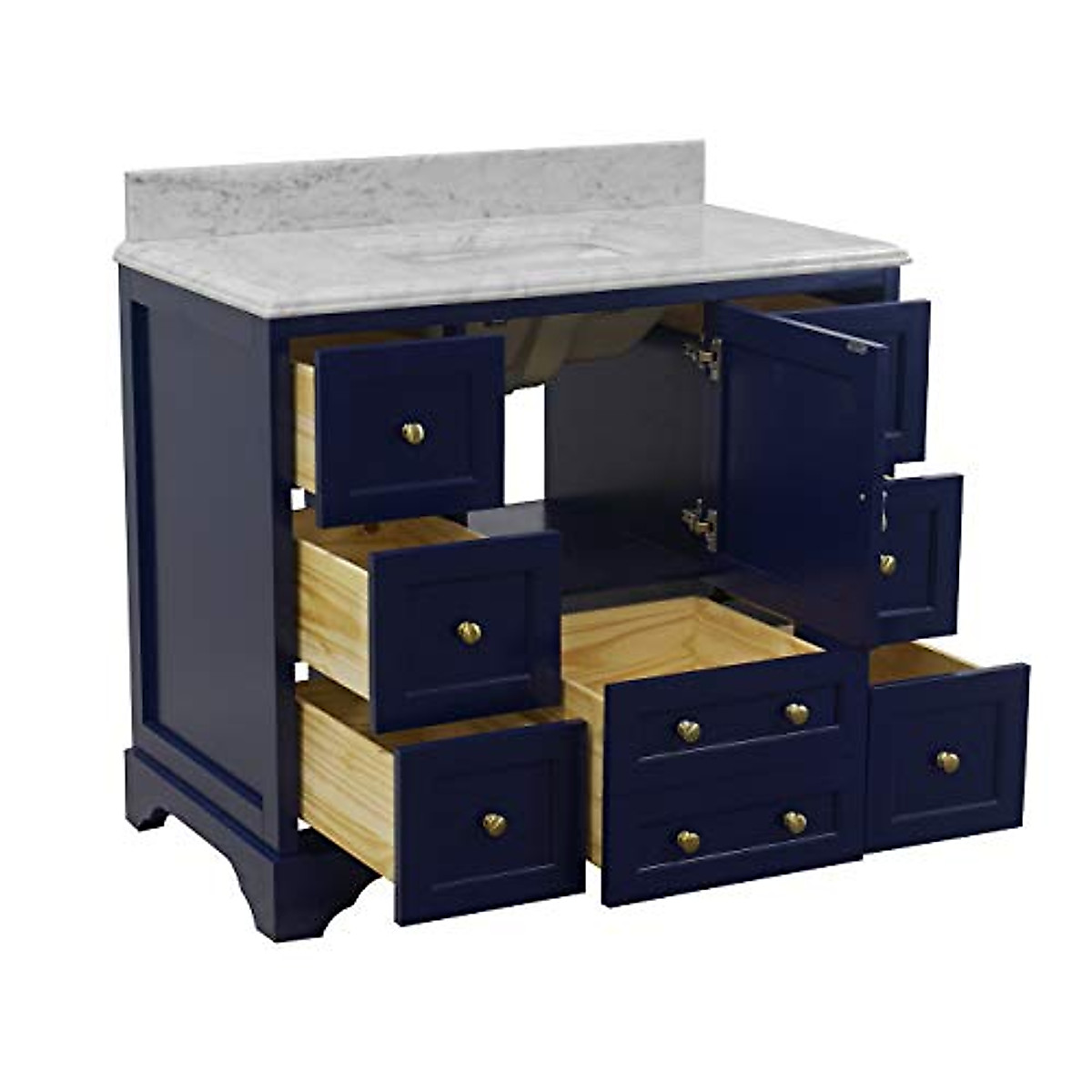 Madison 42-inch Bathroom Vanity (Carrara/Royal Blue): Includes Royal Blue Cabinet with Authentic Italian Carrara Marble Countertop and White Ceramic Sink