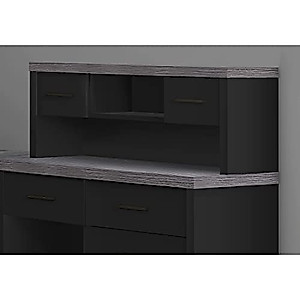 Monarch Specialties Computer Desk L-Shaped - Left or Right Set- Up - Corner Desk with Hutch 60"L (Black - Grey Top)