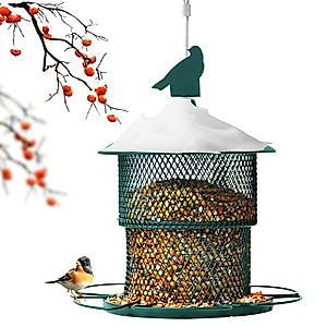 Bird Feeder for Outside Hanging,Squirrel Proof Metal Bird Feeder for Outdoor Wild Birds, 7.4 lb Seed Large Capacity Retractable Hanging Bird Feeders for Cardinal, Finch, Sparrow, Chickadee etc(Green)