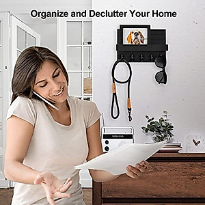 Lwenki Key Holder for Wall, Decorative Key and Mail Holder with Shelf Has Large Key Hooks for Bags, Coats, Umbrella – Paulownia Wood Key Hanger with Mounting Hardware (9.8”W x 6.7”H x 4.2”D)