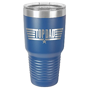 TOP DAD BLUE 30 oz Drink Tumbler With Straw and Slide Top Lid | Laser Engraved Travel Mug | Compare To Yeti Rambler | Gift Idea Dad For Father's Day & Birthday