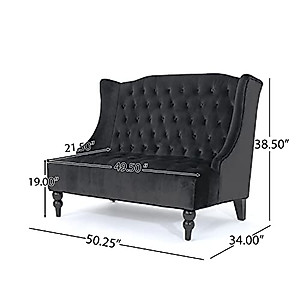 Christopher Knight Home Leora Modern Glam Tufted Velvet Wingback Loveseat, Black / Dark Brown