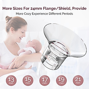 Flange Insert 10PCS 13/15/17/19/21mm for Momcozy S9/S9pro/S10/S12/S12pro/Medela/Tsrete/Spectra/Bellababy etc 24mm Wearable Breast Pump, Reduce 24mm Tunnel Down to Other Correct Size