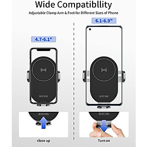KPON Wireless Charger for Car - Auto Clamping Car Phone Holder Mount Wireless Charging - Dashboard Air Vent Wireless Car Charger Compatible with Popsocket/Otterbox/Thick Cases up to10mm