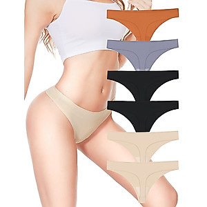 MELERIO Women Seamless Thongs 6 Pack Laser Cut Ribbed No Show Thong Underwear Breathable Low Rise Invisible Panties(6pcs-A,S)