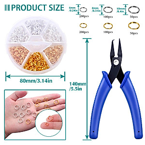 Split Rings for Jewelry Making, Caffox 700pcs Small Split Ring with Split Ring Pliers, Double Closed Jump Rings Craft Jump Loops Opener for Necklaces and Bracelets