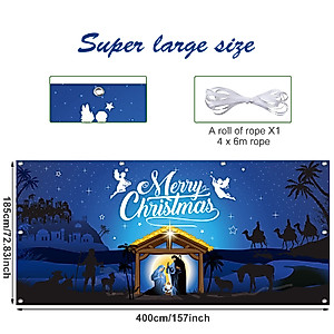 Christmas Nativity Garage Door Banner Cover Decorations 6x13ft, Extra Large Fabric Nativity Scene Christmas Backdrop Photo Booth Background Yard Sign for Xmas Holiday Winter New Year Party Supplies