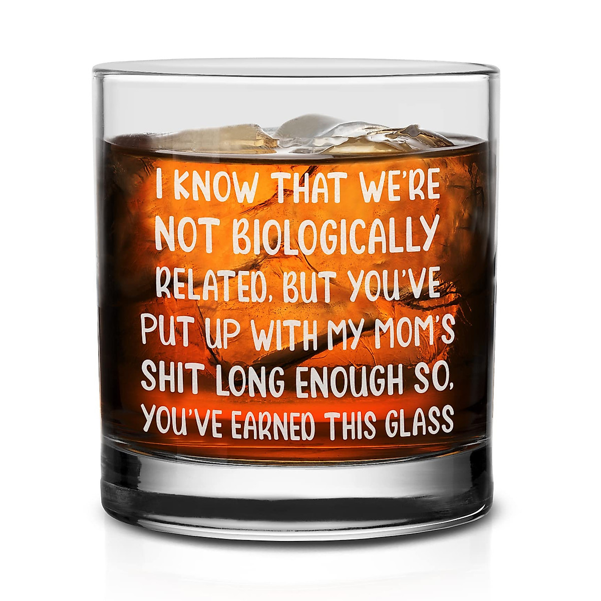 NeeNoNex I Know That We're not Biologically Related Step Dad Whiskey Glass - Funny Birthday Christmas Fathers Day Gift for Step Dad, Step-Father, Bonus Dad