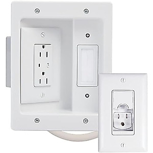 Legrand - OnQ In Wall TV Power Kit, TV Outlet Wall Kit Powers Multiple Devices, Cable Management Box Hides Cords, Recessed TV Outlet Works with All Plugs, 6FT Power Cable Cord, White, CPT306WV1