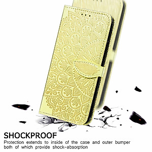 ONV Wallet Case Compatible with Samsung Galaxy S9 Plus -Solid Color Emboss Feather Flip Phone Case with Strap Card Slot Magnet Leather Shell Flip Stand Cover for Samsung Galaxy S9 Plus [MZY] -Yellow