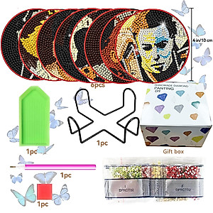 HESZYQ Diamond Paintings Coasters Kits with Holder,8 Pcs DIY Halloween Diamond Art Coaster,Full Drill Rhinestone Painting Kits for Adults & Kids,Beginners Art Craft Supplie